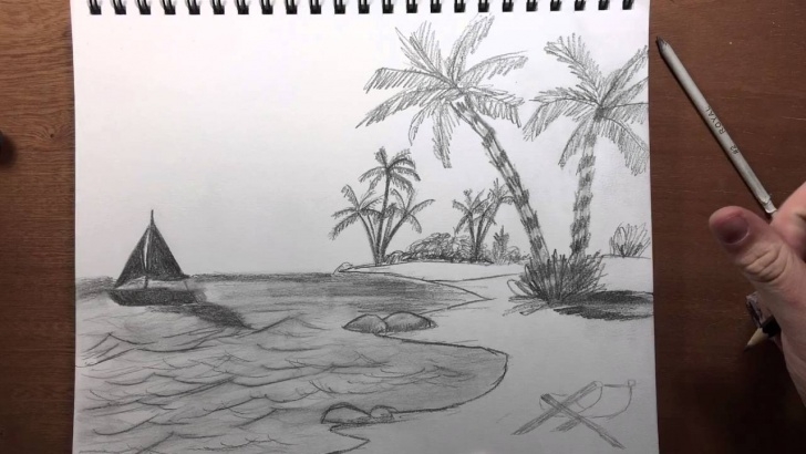 Best Beach Pencil Drawing Tutorial Beach View Pencil Drawing Photo ...